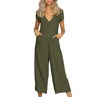 Generic Mode Femmes Combinaison D&eacute;t&eacute; Col V Jumpsuit &Agrave; Bretelles Dos Nu Jambe Large Couleur Uni Chic El&eacute;gant Combinaison Chic Pour Soir&eacute;e Cocktail Combinaison 
