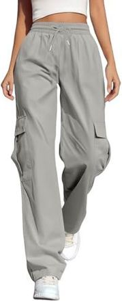 Generic Pantalon d&eacute;contract&eacute; 2026 pour femme, jambe droite, taille &eacute;lastique, avec poches, confortable pour un usage quotidien et le sport, gris clair, 3XL