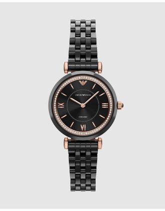 Emporio Armani Zweizeigeruhr aus schwarzer Keramik in Schwarz