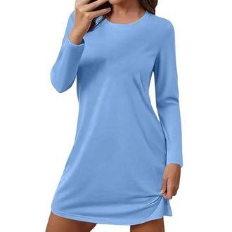 Generic Vêtement de nuit à manches longues pour femme - Robe de nuit courte en coton - Élégante chemise de nuit - Vêtement de nuit doux et confortable - Robe 