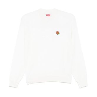 Kenzo Almond Beige Logo-Patch Rundhals-Pullover - - Knitwear - Damen - Wei&szlig; - S