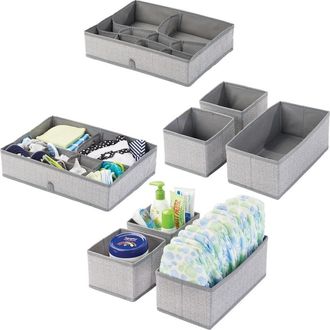mDesign 2er-Set Kinderzimmer Aufbewahrungsbox aus Kunstfaser mit Fischgrätmuster - Stoff Aufbewahrungsboxen für Babysachen - auch als Kinderschrank Organizer 