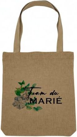 Fabulous Sac Shopping Tote Bag Aspect Lin - Team du Mari&eacute; Mariage Mari&eacute;e Fleurs Bleues - Sac de Courses Toile Epaisse 360g Beige Naturel Cabas Port&eacute; Epaule Sol