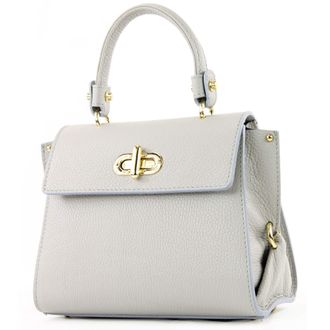 modamoda.de T182 - ital. Damen Henkeltasche Klein Leder, Farbe:Lichtgrau