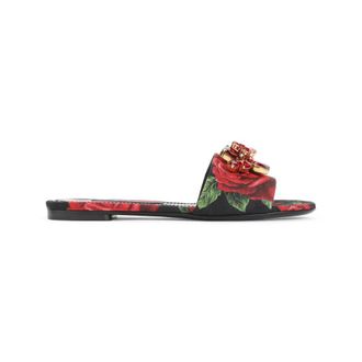 Dolce & Gabbana Femme, Chaussures, Multicolore, Taille: 39 1/2 EU Sandales plates en brocart &agrave; imprim&eacute; rose