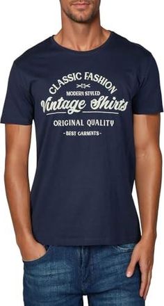 Riverso T-shirt RIVLeon pour homme - Col rond - Manches courtes - Imprim&eacute; - Coupe droite - 100 % coton, Bleu (Njd), L