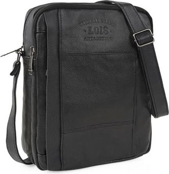 Lois Sacoche Homme Bandouliere. Pochette Homme en cuir v&eacute;ritable &eacute;l&eacute;gante et compacte pour usage quotidien affaires loisirs style urbain, Noir