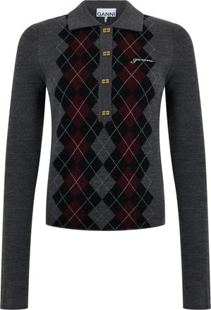 Ganni Femme, Pulls, Gris, Taille: 40 FR Polo Tricot&eacute;