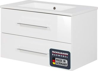 Fackelmann B.PERFEKT Badm&ouml;bel Set 82 cm, Waschbecken mit Unterschrank in Wei&szlig; Hochglanz, Korpus Wei&szlig; matt, Ma&szlig;e (82 x 48,7 x 47 cm), Made in Germany