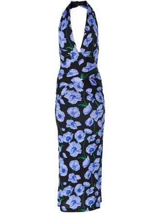 Carolina Herrera robe mi-longue &agrave; fleurs - Noir