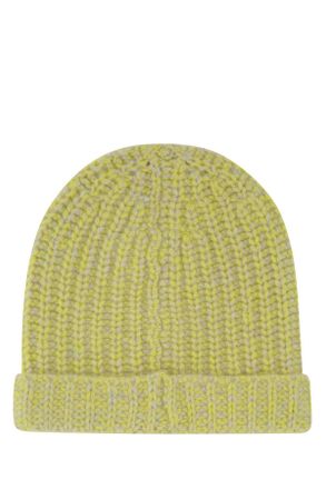 The Elder Statesman Mens Two-Tone Cashmere Beanie Hat Whitelimon Exterior: Cuffie