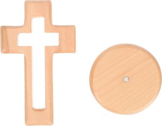 Angoily Holzkreuz Deko Stehend mit Rundem Sockel aus Buchenholz Dekoratives Kreuz als Tisch Raumdekoration Handgefertigtes Holzornament f&uuml;r Zuhause B&uuml;ro Kirch