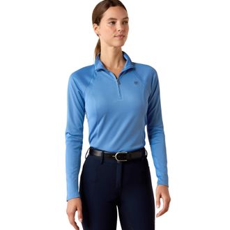 Ariat Womens Sunstopper 3.0 1/4 Zip Baselayer Top Long Sleeve in Riviera, Size X-Small, by Ariat
