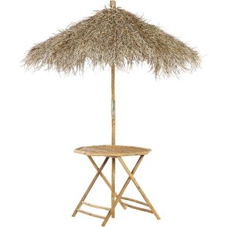 Beliani Beliani - Table Bistro en Bambou avec Parasol Pliant pour Int&eacute;rieur et Ext&eacute;rieur Molise