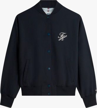 Tommy Hilfiger Veste droite brod&eacute;e &agrave; col montant en laine m&eacute;lang&eacute;e