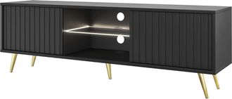 Selsey TV Schrank Board Sideboard Fernsehtisch Fernsehschrank Mit Lamellen 135 cm Goldene Beine Schwarz Bello
