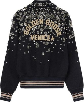 Golden Goose Floral-Embellished Virgin Wool Bomber Jacket - Black