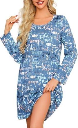 Mia Lucce Chemise de Nuit Femme Manches Longues Coton Chemises de Nuit Femme Vêtement De Nuit Rond S-3XL