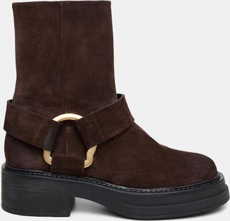 Dorothee Schumacher Kurze Combatboots aus gewachstem Wildleder mit Signature Ring-Detail