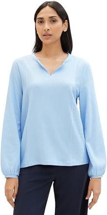 Tom Tailor 1040546 T-Shirt à Manches Longues, 34913-Blue White Thin Stripe, XS Femme