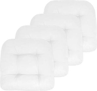 Sweet Home Collection Patio Cushion Outdoor Stuhlkissen, Premium, bequem, Dicke Faserfüllung, getuftet, 48,3 x 48,3 cm, Sitzbezug, 4 Stück (1 Stück), Weiß