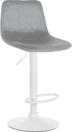 Clp Tabouret De Bar Divo en Velours I Chaise Haute De Bistrot avec Repose-Pieds Hauteur R&eacute;glable Pivotant, Couleur:Gris, Couleur du Cadre:Blanc