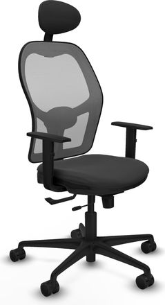 Piqueras y Crespo B&uuml;rostuhl aus grauem Netzgewebe mit 1D-Armen, h&ouml;henverstellbarer Lendenwirbelst&uuml;tze und festem Kopfteil. Ausgestattet mit Syncro/Traslack und injizier