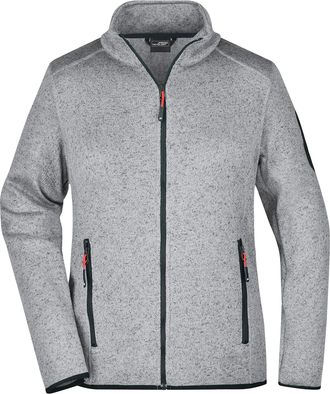 James & Nicholson Damen Fleece Strickjacke - Taillierte Jacke aus Strickfleece mit Stehkragen | Farbe: light-grey-melange/red | Gr&ouml;sse: XL
