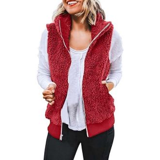 Generic TDEOK Gilet en fausse fourrure pour femme - Veste courte en fourrure &eacute;l&eacute;gante - Sans manches - Veste demi-saison - Veste dhiver chaude - Veste polaire
