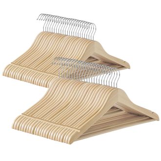 Songmics Kleiderb&uuml;gel Holz, 48er Set B&uuml;gel, Holzb&uuml;gel, Einkerbungen im Schulterbereich, Hosensteg, Hosenb&uuml;gel, 360&deg; drehbarer Haken, f&uuml;r Jacken Hemden M&auml;ntel, 