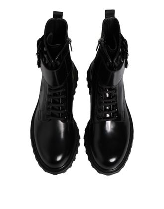 Dolce & Gabbana Mens Black Leather Lace Up Mid Calf Boots Shoes