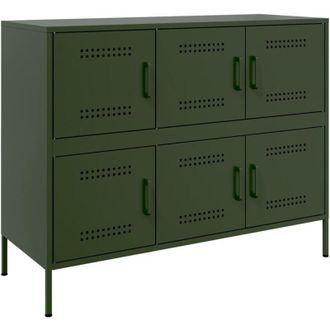 vidaXL Buffet gr&uuml;n oliv 100,5x39x79 cm aus kaltgewalztem Stahl