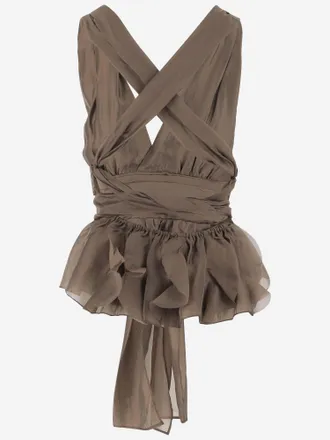 The Garment Womens Halter Top Gilian Khaki Viscose Blend Tops