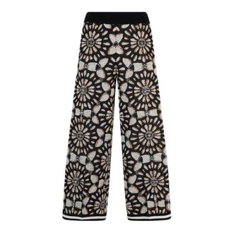 Twinset Femme, Pantalons, Noir, Taille: 40 FR Pantalon Flare en Jacquard à Contraste Géométrique