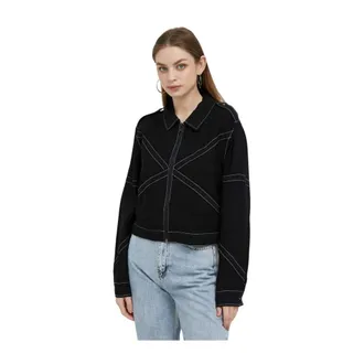 DKNY Dkny, Femme, Vestes, Noir, Taille: 40 FR Veste courte &agrave; surpiq&ucirc;res contrastantes