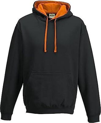 Awdis AWDis Varsity Hoodie Sweatshirt à Capuche, Noir de Jais/Orange, L Homme