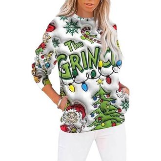 Generic Le Grinch Tshirt Noel Femme Chaud Adulte Drole 2025 Vêtements The Grinch Costume Col V Pyjama Christmas Oversize Sweatshirts T-Shirts Noel Sweat De Mo