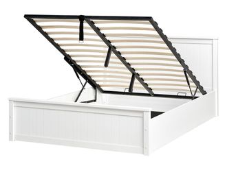 Beliani Holzbett wei&szlig; mit Bettkasten Lattenrost 140x200 cm hochklappbar Skandi Lambres