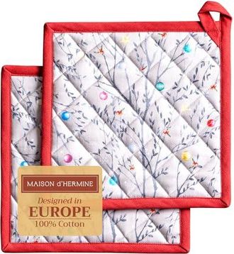 Maison d'Hermine Fairy Christmas Lot de 2 maniques de 100% Coton avec Boucle r&eacute;sistante &agrave; la Chaleur pour Barbecue, Cuisson, Griller, Micro-Ondes, Barbecue, Thanksgivi