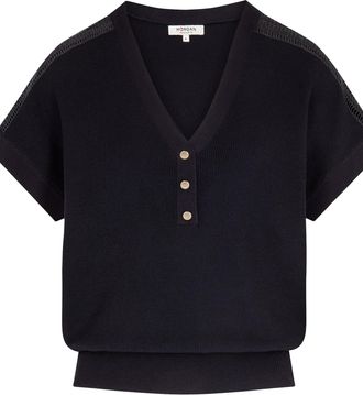 Morgan Damenpullover, kurz&auml;rmlig, V-Ausschnitt, Marineblau, Gr&ouml;&szlig;e M