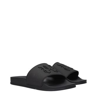 Palm Angels Mens Black Cotton Slippers