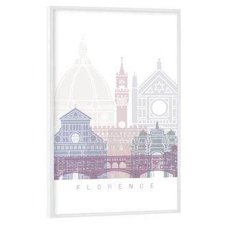 artboxONE Poster mit wei&szlig;em Rahmen 60x40 cm St&auml;dte Florenz Skyline IN Pastell - Bild Skyline aquarell bunt
