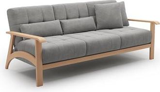 Cavadore Cavadore 3er-Sofa Billan / 3-Sitzer Schlafsofa im skandinavischen Design mit Bett und massivem Holzgestell in Buche / 199 x 88 x 106 / Mikrofaser, Gra