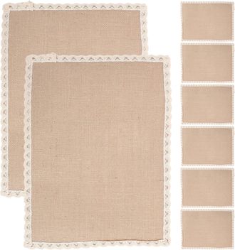 Garneck 8 St&uuml;ck Teiliges Jute platzdeckchen Makramee Spitzenrand Rechteckig Rustikaler Boho Stil Waschbar Sch&uuml;tzend Nat&uuml;rliche Tischmatten f&uuml;r K&uuml;che Esszimmer