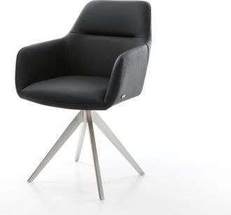 DELIFE Esszimmerstuhl Pejo-Flex Echt-Leder Schwarz Kreuzgestell kantig Edelstahl Taschenfederkern, Esszimmerstühle