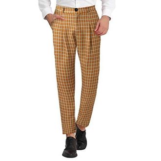Generic Pantalon &agrave; carreaux pour homme, robe chino, pantalon habill&eacute; formel, bureau, travail, pantalon ample pliss&eacute;, coupe d&eacute;contract&eacute;e, l&eacute;ger, jambe large, p