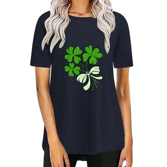 Generic T-shirts Irlande pour femme T-shirts à manches courtes et col rond pour la Saint-Patrick Imprimé graphique amusant tendance Coupe ample Décontracté Ca