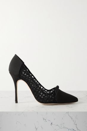 Manolo Blahnik Escarpins En R&eacute;sille Et En Cr&ecirc;pe De Chine &Agrave; Broderies Et &Agrave; Noeuds Riniala 105 - Noir
