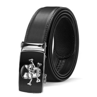 Glamexx24 G&uuml;rtel Herren, Sch&auml;delmuster G&uuml;rtel, Automatikschlie&szlig;e Ratsche g&uuml;rtel, verschiedenen Farben und L&auml;ngen f&uuml;r M&auml;nner, Breit 35mm