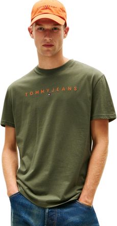 Tommy Jeans Herren T-Shirt Kurzarm Linear Logo Baumwolle, Gr&uuml;n (Pewter Green Multi), 3XL